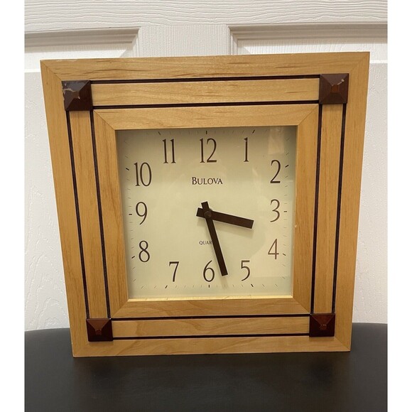 Bulova | Wall Decor | Vintage Bulova Wall Clock Wood Frame Square ...